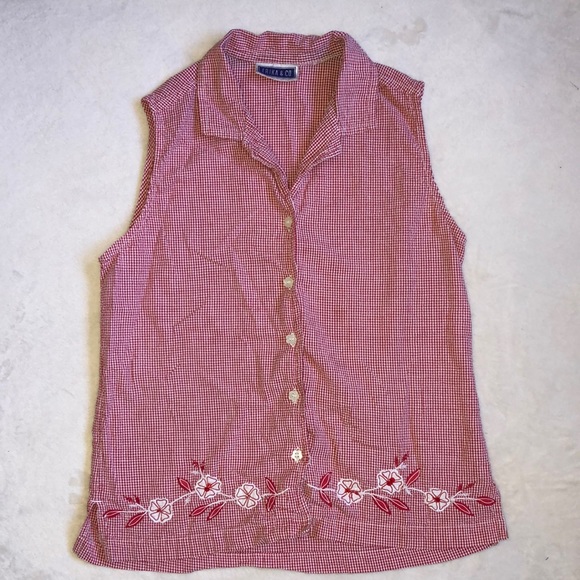 Vintage | Tops | Red Gingham Embroidered Floral Cottagecore Tank Top ...